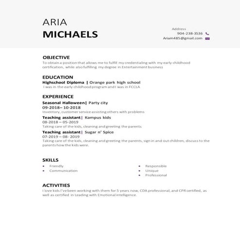 Aria resume | PDF