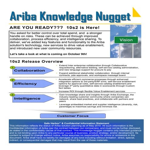 Ariba Knowledge Nuggets - 10s2 is Here: Readiness Overview | PDF