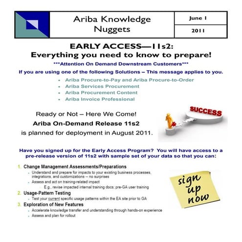 Ariba Knowledge Nuggets - 11s2 Early Access Information | PDF