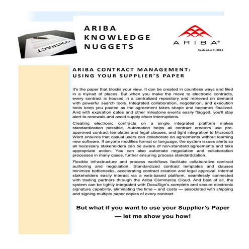 Ariba Knowledge Nuggets - Contract Management: Using Your Suppliers ...