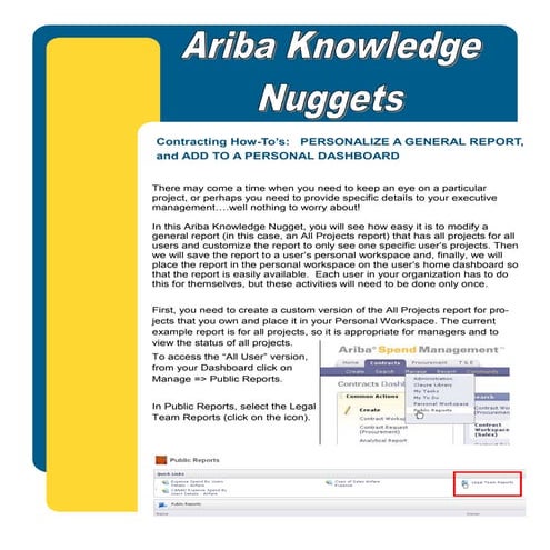 Ariba Knowledge Nuggets - Contract Management: Modifying a Public Report and Adding to Your ...