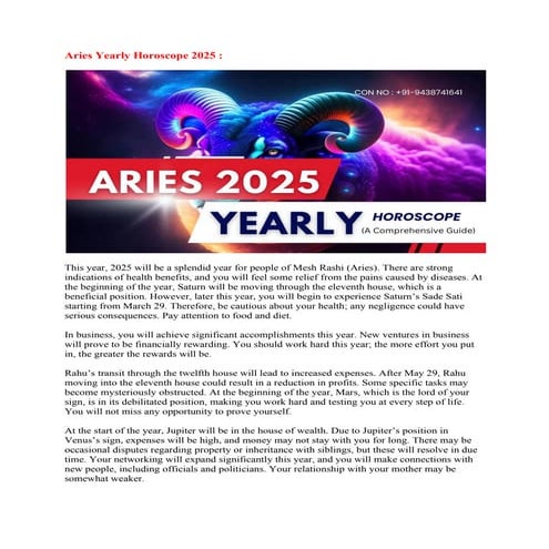 Aries Yearly Horoscope Predictions for 2025 | PDF