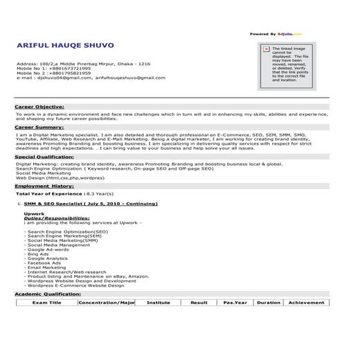 Ariful Hauqe Shuvo Resume Bdjobs OCT 2018 | DOC