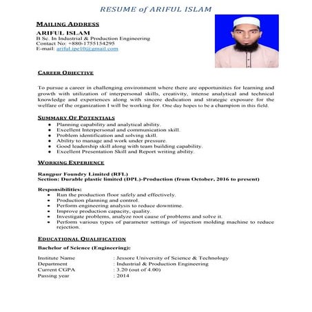 Ariful islam cv exp updated | PDF | Mechanical and Industrial Engineering Industry | Industries