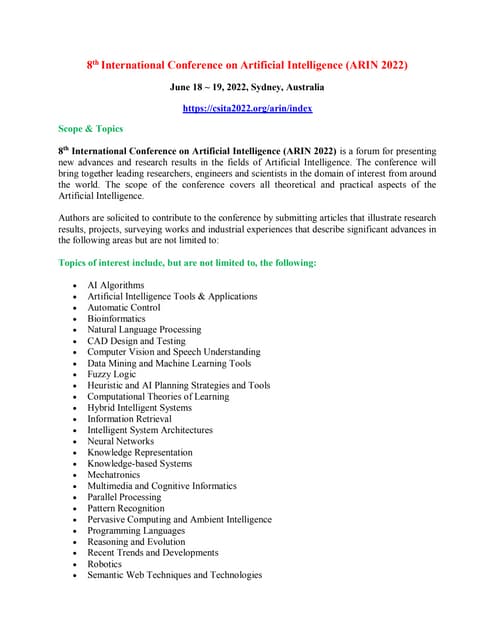 11th International Conference on Artificial Intelligence (ARIN 2025) | PDF