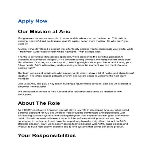 Ario is Hiring Staff Software Engineer, Frontend (React Native) | PDF