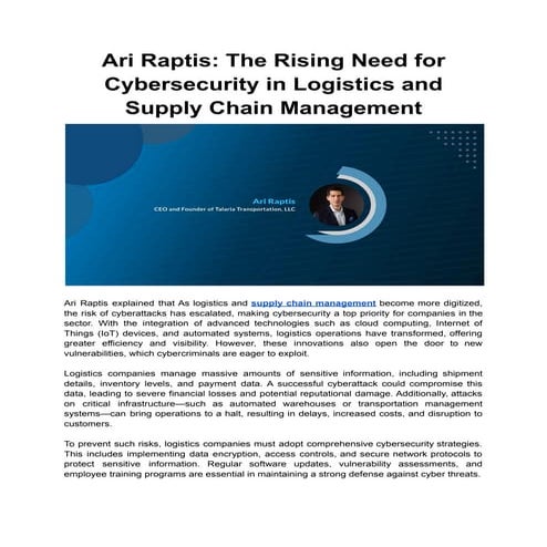 Ari Raptis_ The Rising Need for Cybersecurity in Logistics and Supply ...