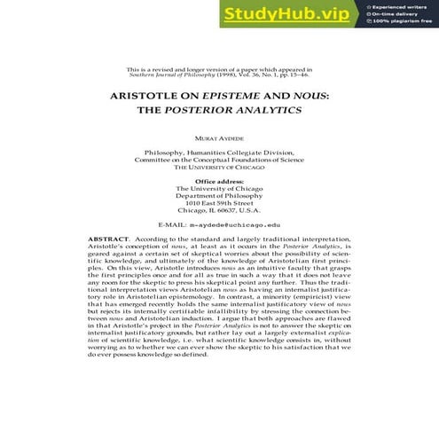 Aristotle Epistemology Download | PDF