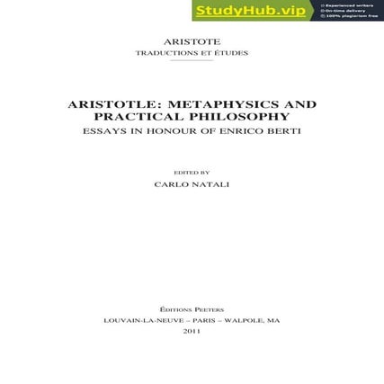 ARISTOTLE METAPHYSICS AND PRACTICAL PHILOSOPHY | PDF