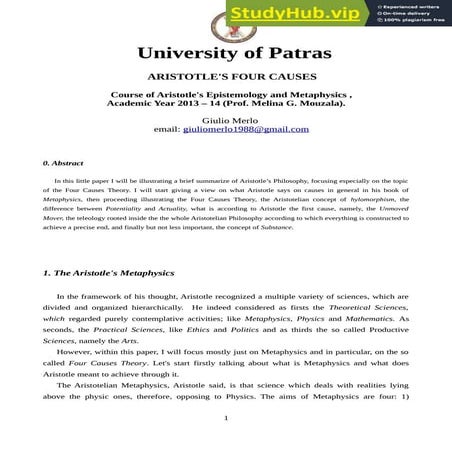 Aristotle S Four Causes | PDF