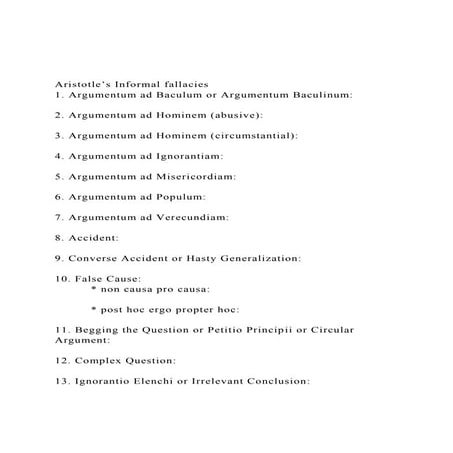 Aristotle’s Informal fallacies 1. Argumentum ad Baculum or .docx