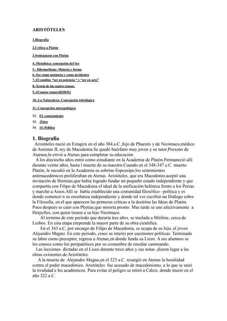 Principales doctrinas filosóficas de aristóteles | PDF