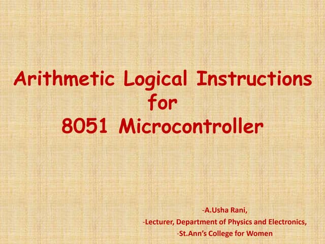 Arithmetic and logical instructions 8051 microcontroller | PPT Arithmetic and logical instructions 8051 microcontroller | PPT