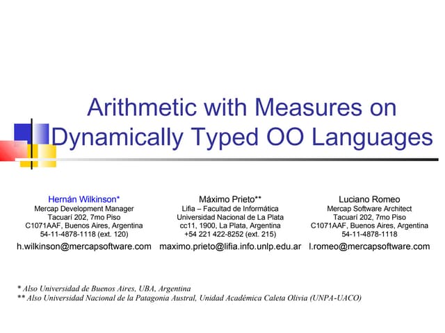 Arithmetic With Measures On Dynamically Typed Object Oriented Languages 9732