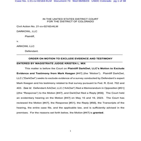 Court Order Excluding Survey | PDF