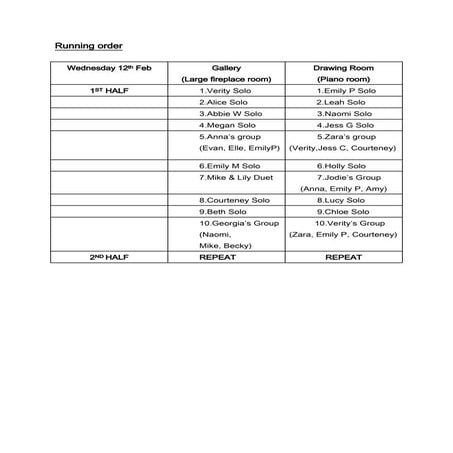 Running order | DOCX