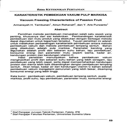 KARAKTERISTIK PEMBEKUAN VAKUM PULP MARKISA Vacuum Freezing Characteristics of Passion Fruit | PDF