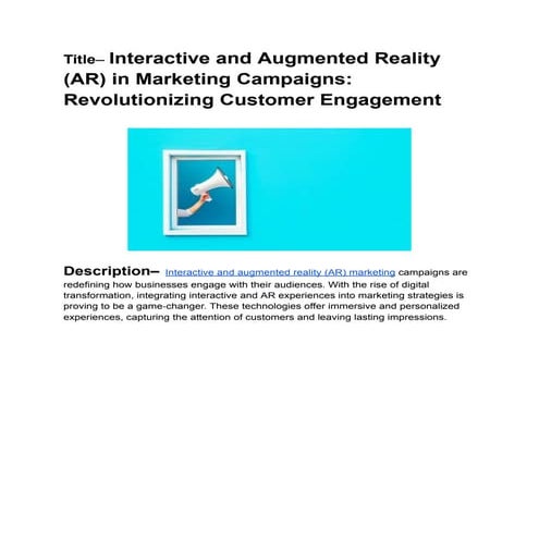 Interactive and Augmented Reality (AR) in Marketing Campaigns ...