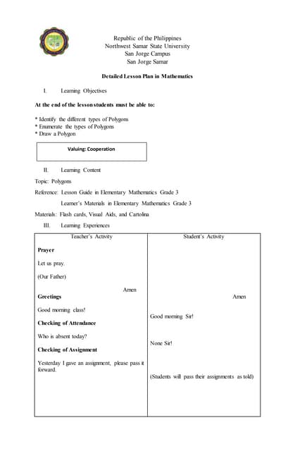 Detailed lesson plan in math 3 final | PDF