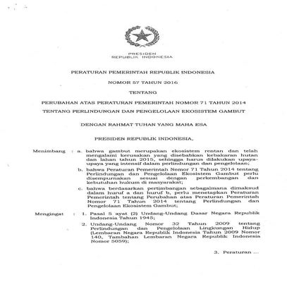 PP 57 Tahun 2016: Perubahan PP 71/2014 Perlindungan dan Pengelolaan ...