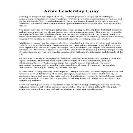 Army Leadership Essay. Levels Of Leadership Essay Army | PDF