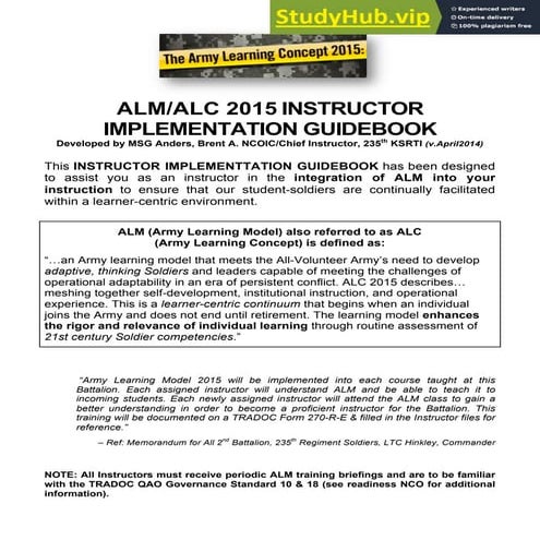 Army Learning Model Army Learning Concept 2015 Instructor ...