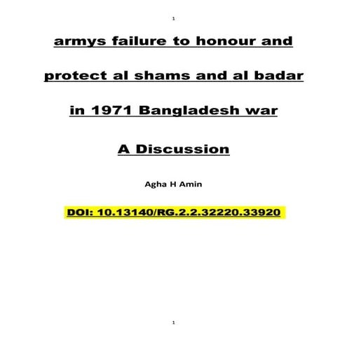 Armys failure to honour and protect al shams and al badar in 1971 ...