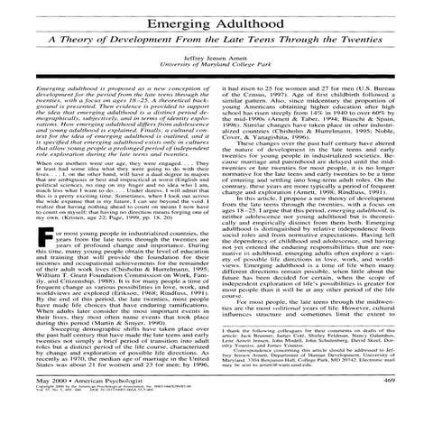 Arnett emerging adulthood_theory | PDF