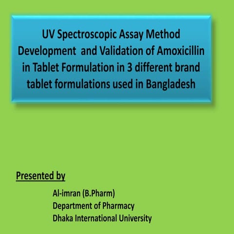 UV Spectroscopic Assay Method Development and Validation of Amoxicillin in Tablet Formulation in ...
