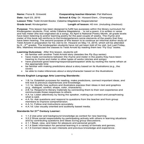 Kindergarten Read-Aloud Lesson | PDF