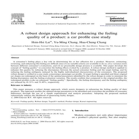 A robust design approach for enhancing the feeling quality of a product ...