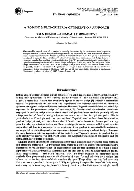 A Robust Multi Criteria Optimization Approach Pdf
