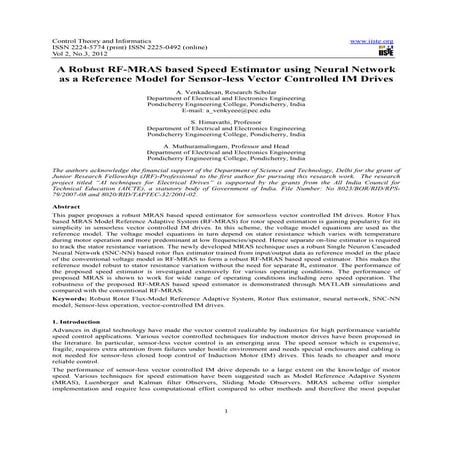 A Robust Rf Mras Based Speed Estimator Using Neural Network As A Reference Model For Sensor Less