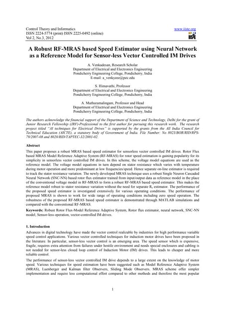 A Robust Rf Mras Based Speed Estimator Using Neural Network As A Reference Model For Sensor Less
