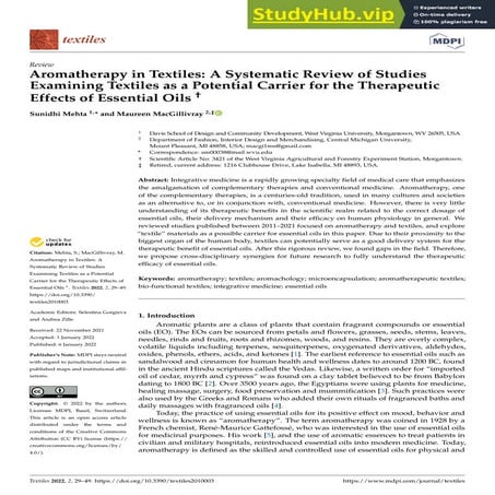 Aromatherapy In Textiles A Systematic Review Of Studies Examining ...