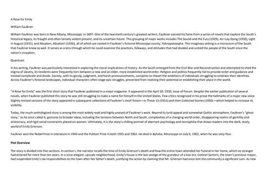 A rose for Emily - William Faulkner (Questions with answers) | DOCX