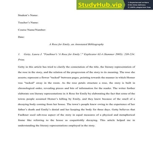 A Rose For Emily Annotated Bibliography | PDF