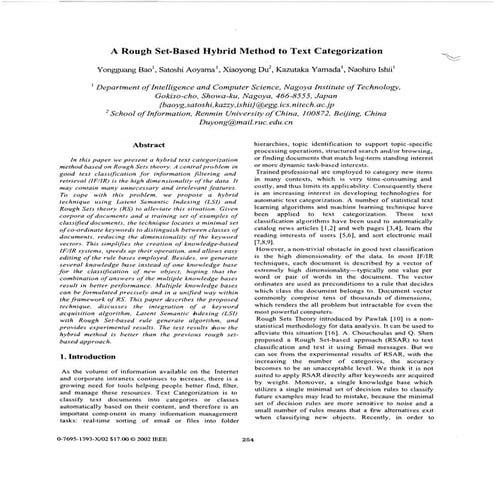 A Rough Set Based Hybrid Method To Text Categorization Pdf