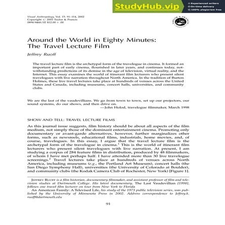Around The World In Eighty Minutes The Travel Lecture Film | PDF