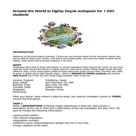 Around the world webquest | ODT | Travel Preparation and Advice | Travel