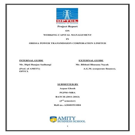 Arpan Project Report on Working Capital Management | DOCX