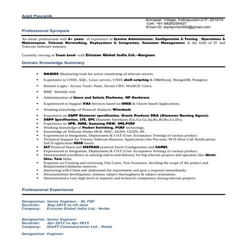 Arpit resume new | DOC | Computer Networking | Computing