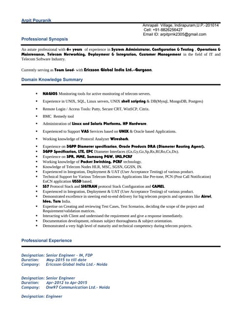 Sanjay_Sharma _resume_Telecom IMS LTE | PDF