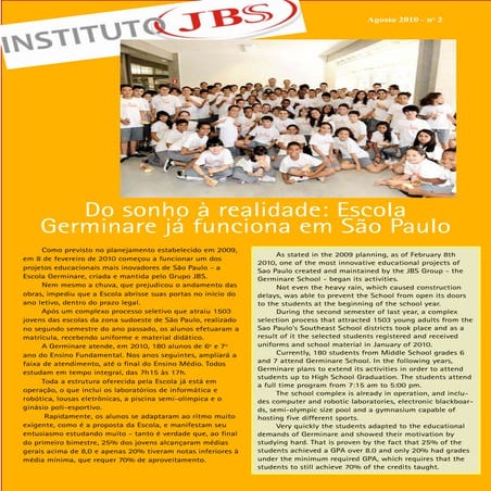 JBS - Do sonho à realidade: Escola Germinare já funciona em São Paulo | PDF