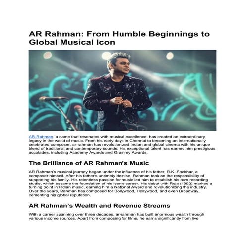 AR Rahman: From Humble Beginnings to Global Musical Icon | DOCX