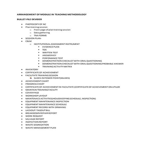 Arrangement of module in teaching methodology | DOCX