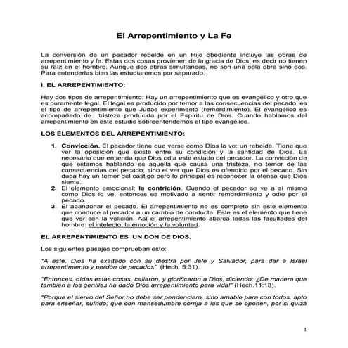 Arrepentimiento y la fe | PDF