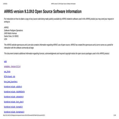 Arris version 9.3.0h3 open source software information | PDF