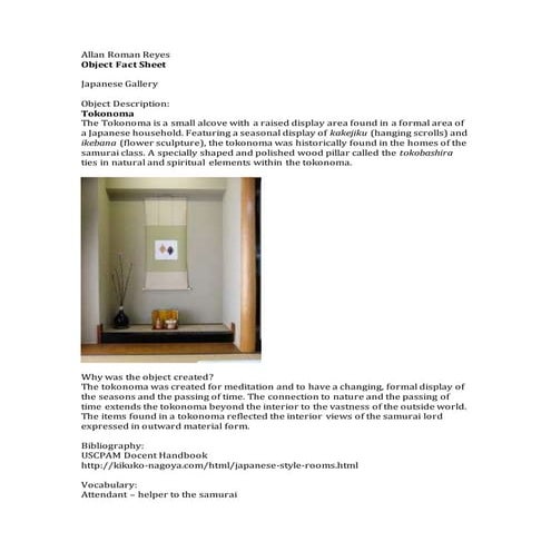 Object Fact Sheet - Tokonoma | DOCX