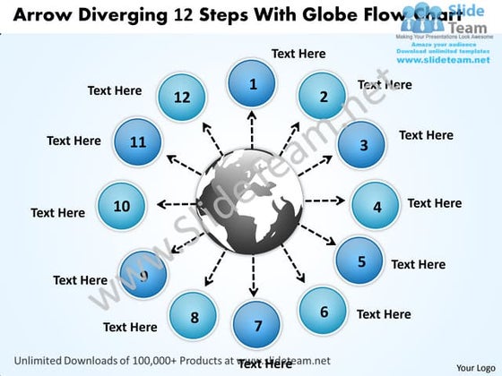 Diverging 11 steps around globe process flow radial diagram power point ...